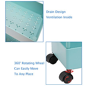 AYVANBER 4 Tier Slim Rolling Utility Kitchen Cart Bathroom Organizer for Narrow Places Multipurpose Storage Shelve Mobile Trolley for Bedroom Laundry Office Restaurant Garage Pantry (Teal)