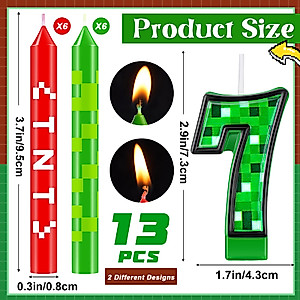 Landhoow 13 Pieces TNT Themed Birthday Candles for Cake Green Number Candle Pixel Cake Candles for Birthday Graduation Celebration Wedding Party Supplies Decoration(Number 7)
