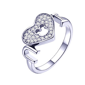 Women's Mickey Heart Shape Rings 925 Silver Plated Cubic Zirconia Mouse Ring For Women Party Jewelry Band (Color 2, 9)