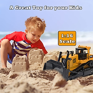Dollox Remote Control Bulldozer 1/16 RC Front Loader Tractor Toy 2.4Ghz RC Construction Vehicles RC Dozer Toys for Boys Adults, 11 Channel Track Dozer Cars with Light & Sound for Kids