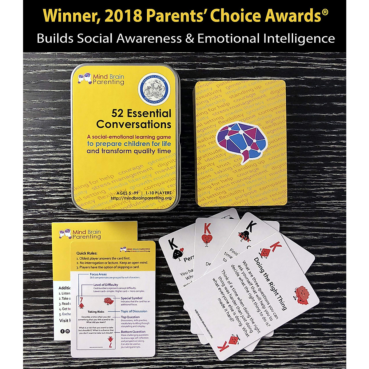 Mind Brain Emotion 52 Essential Conversations for Home, Therapy, Speech, School Classroom - Conversation Cards for Kids, Family, Teacher & Counselor to Build Growth Mindset & Communication Skills