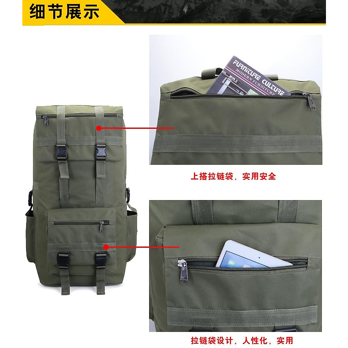 Aeseark Travel Backpack-120L Hiking Backpack Waterproof Military Camping Rucksack Daypack,Climbing Bags (black-120L)