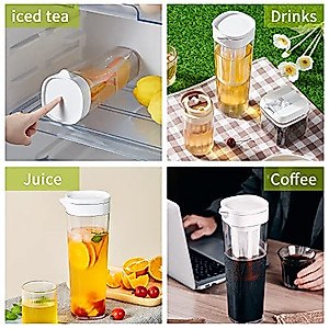 2Pcs Plastic Water Pitcher,Water Carafe BPA Free Iced Tea Pitchers,Airtight Fruit Infuser Water Pitcher for Fridge Door,Homemade Iced Coffee and Lemonade 1.1L/38Oz（white green）