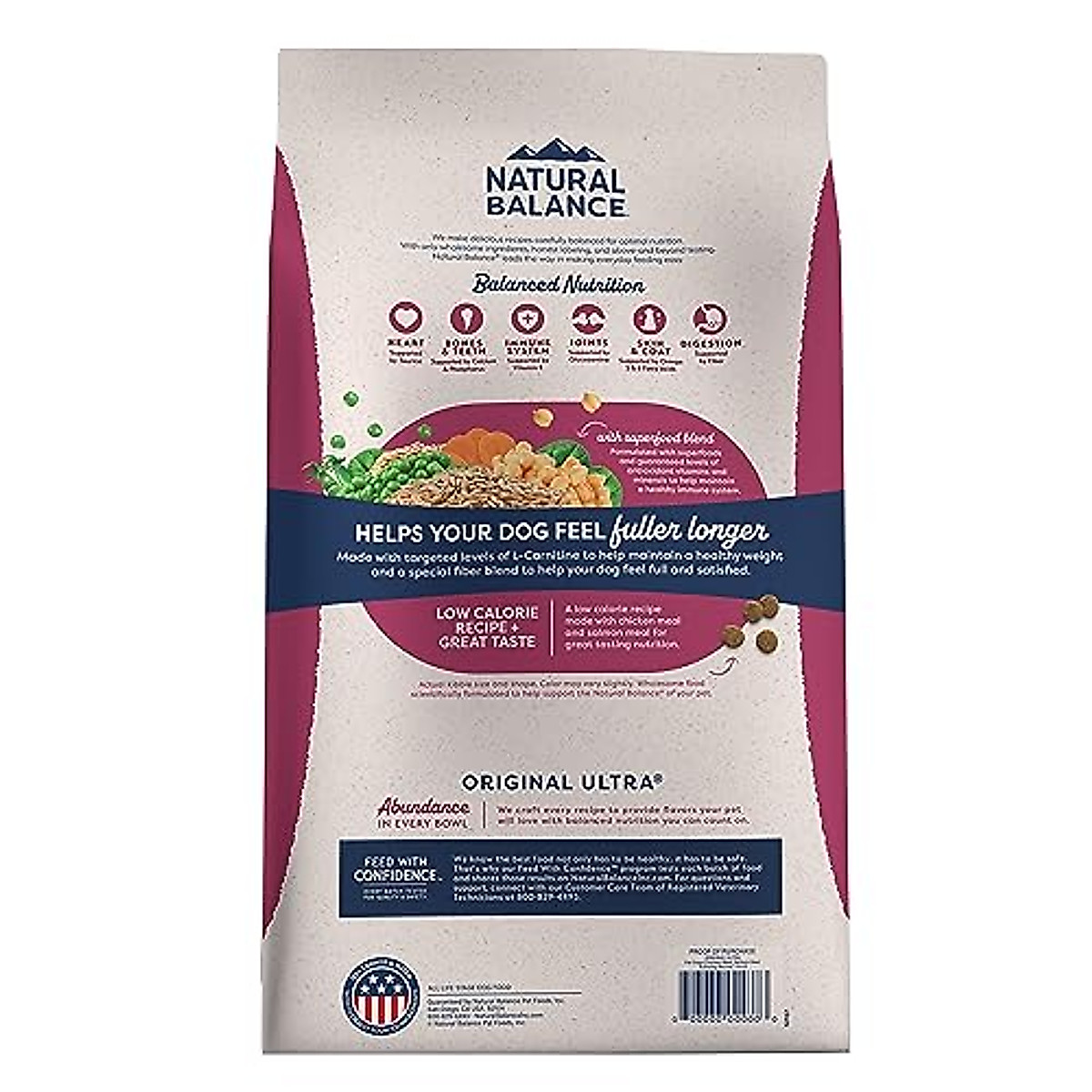 Natural Balance Original Ultra Fat Dogs Chicken Meal, Salmon Meal & Barley Recipe Low Calorie Dry Dog Food, 11 Pounds