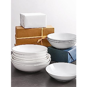 Y YHY 9.75" Large Pasta Bowls, 50 Ounces Big Salad Bowls, Ceramic Serving Bowl Set of 4, Wide and Shallow Bowls Set, Microwave and Dishwasher Safe, White