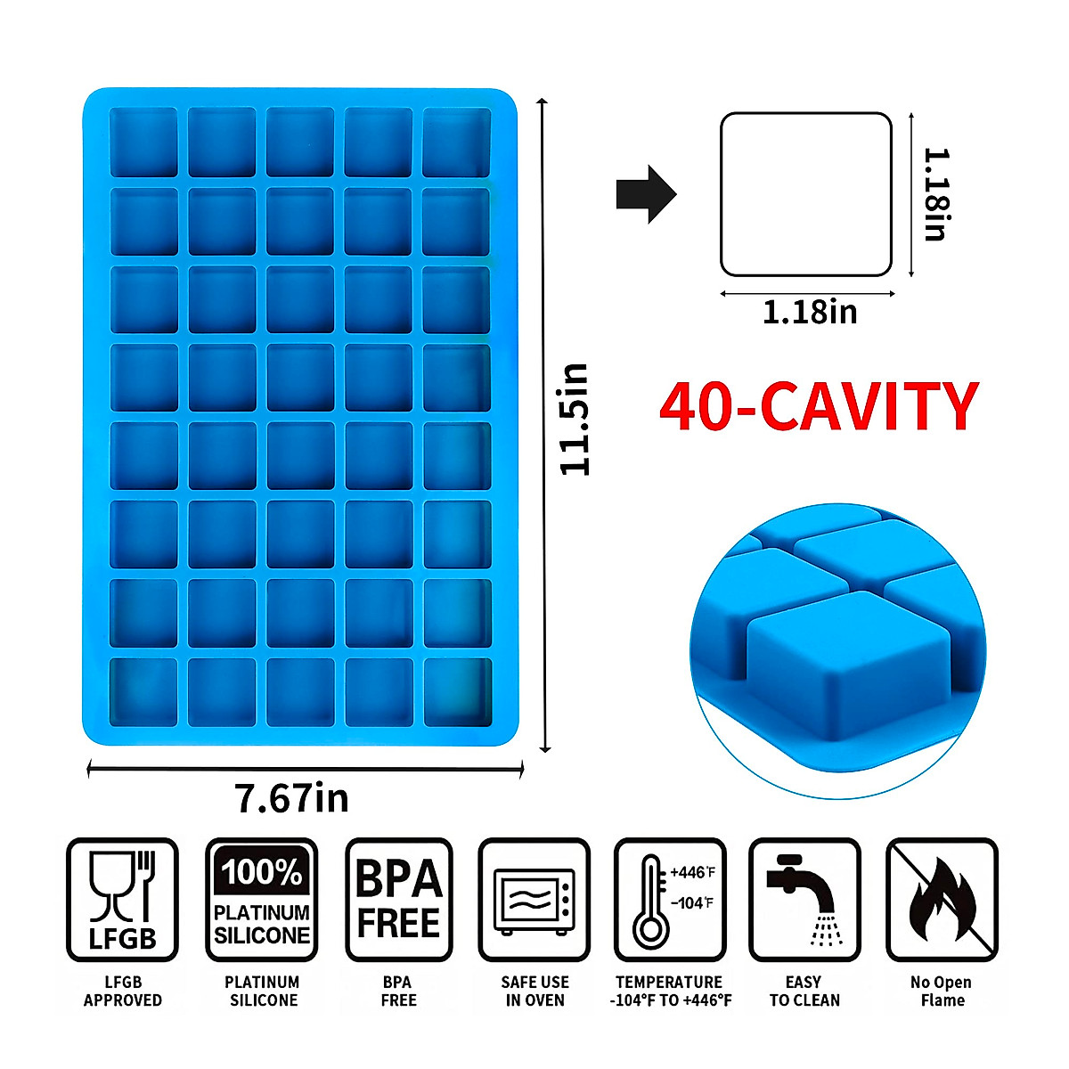 Sidosir 3Pcs Square Caramel Candy Mold Silicone, 40-Cavity Gummy Silicone Molds for Fat Bombs, Chocolate Truffles Mold for Hard Candy, Ice Cube (3, Blue, 1.18INCH)