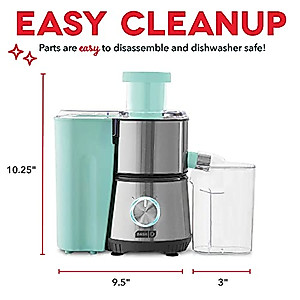 Dash Compact Centrifugal Juicer, Press Juicing Machine, 2-Speed, 2" Wide Feed Chute for Whole Fruit Vegetable, Anti-drip, Stainless Steel Sieve - Aqua