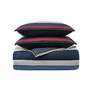 Nautica - Queen Comforter Set, Cotton Reversible Bedding with Matching Shams, Stylish Home Decor (Bradford Navy/Kahki, Queen)