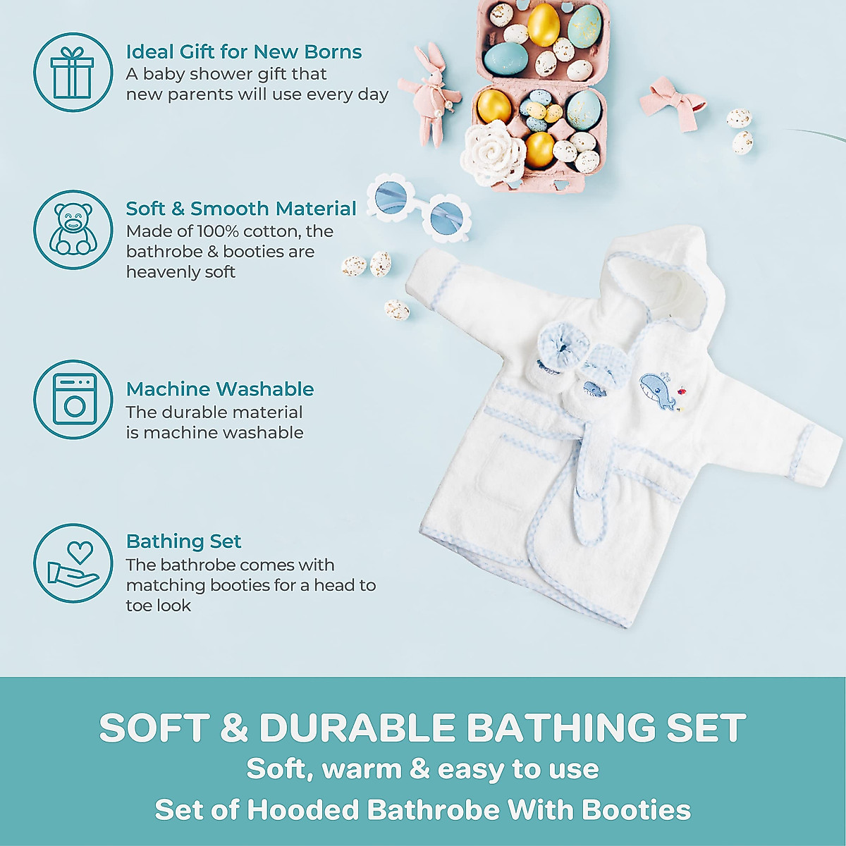 Spasilk 100% Cotton Hooded Terry Bathrobe with Booties — Baby Girl Gifts — Baby Boy Gifts —One Size — Shower Gift