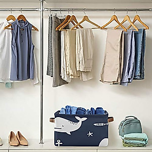 Sea Nautical Anchor Whale Storage Basket Collapsible Cloth Storage Cube Basket Bins Organizer with Handles Rectangular Large Toys Shelf Closet for Nursery Bedroom Home Office