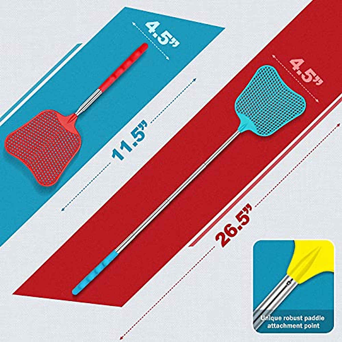 PAL&SAM Extendable Fly Swatter, Durable Telescopic Plastic Fly Swatter Heavy Duty Set, Retractable Flyswatter Fly Killer with Stainless Steel Long Handle - 3 Packs