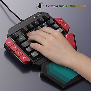 MageGee One Handed Professional Gaming Keyboard, RGB Backlit 35 Keys Mini Wired Mechanical Keyboard with Blue Switch for PC Gamer, Support 6 Macro Keys - Black/Red