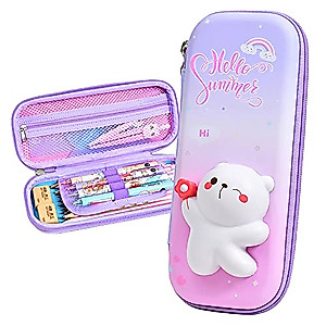 GANNEPIE 3D Decompression Stereo Cartoon Cute Pencil Case Holder EVA Carrying Pen Bag Pouch Simple Stationery for Adults Kids Purple Bear