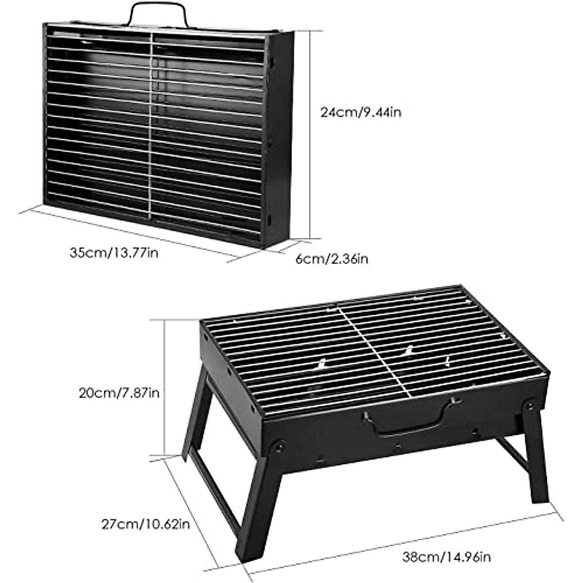 Uten Portable Charcoal Grill, Stainless Steel Folding Grill Table top Outdoor Smoker BBQ for ...
