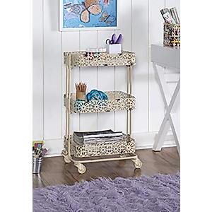 Linon Cream Three Tier Metal Rolling Melissa Cart, 29.5" x 17" x 11"
