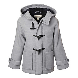 Cremson Boys Classic Wool Look Winter Duffle Toggle Jacket Dress Coat Scarf Hood - Grey (Size 12)