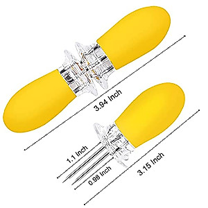 AUGSUN 20Pcs/10 Pairs Stainless Steel Corn Cob Holders BBQ Forks Skewers Corn on The Cob with 1 Oil Brush for Home Cooking Parties Camping
