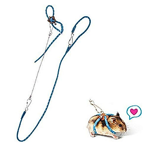 Hypeety Hamster Training Lead Leash Nylon for Hamster Rat Squirrel Gerbil Pet Cage Playhouse Leashes Band Finder Collar Bell (Blue)