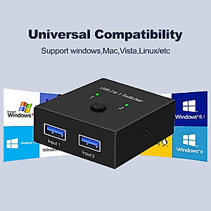 USB 3.0 Switch Selector,Dacimora 2 in 1 Out USB Switcher for 2 Computers Share 1 USB Devices Such as Printer Scanner Mouse Keyboard Card Reader,with One Button Switch and 2 Pack USB 3.0 Cable