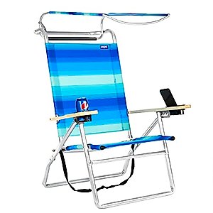 Deluxe 4 Reclining Positions Lightweight High Aluminum Beach Chair with Canopy Shade for Adults, Drink Holder, Storage Pouch