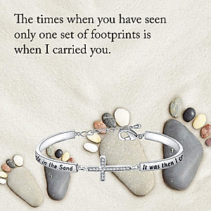 KUIYAI Footprints in The Sand Prayer Cross Bracelet Beautiful Poems Quote When You Saw Only One Set of Footprints It was Then That I Carried You Religious Jewelry Christian Gift (Silver Bracalet)