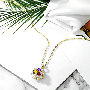 Gem Stone King 18K Yellow Gold Plated Silver Yellow Gold Plated Build Your Own Personalized 3 Heart Shape Birthstone Flower Women's Mothers Family Blossom Couple Pendant