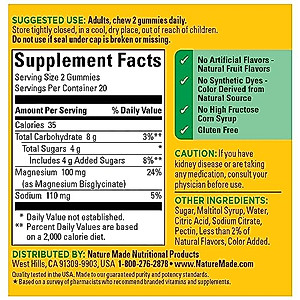 Nature Made High Absorption Magnesium Glycinate Gummies 100 mg per Serving, Muscle, Nerve, Bone and Heart Support, Magnesium Supplement, 40 Magnesium Gummies, 20 Day Supply