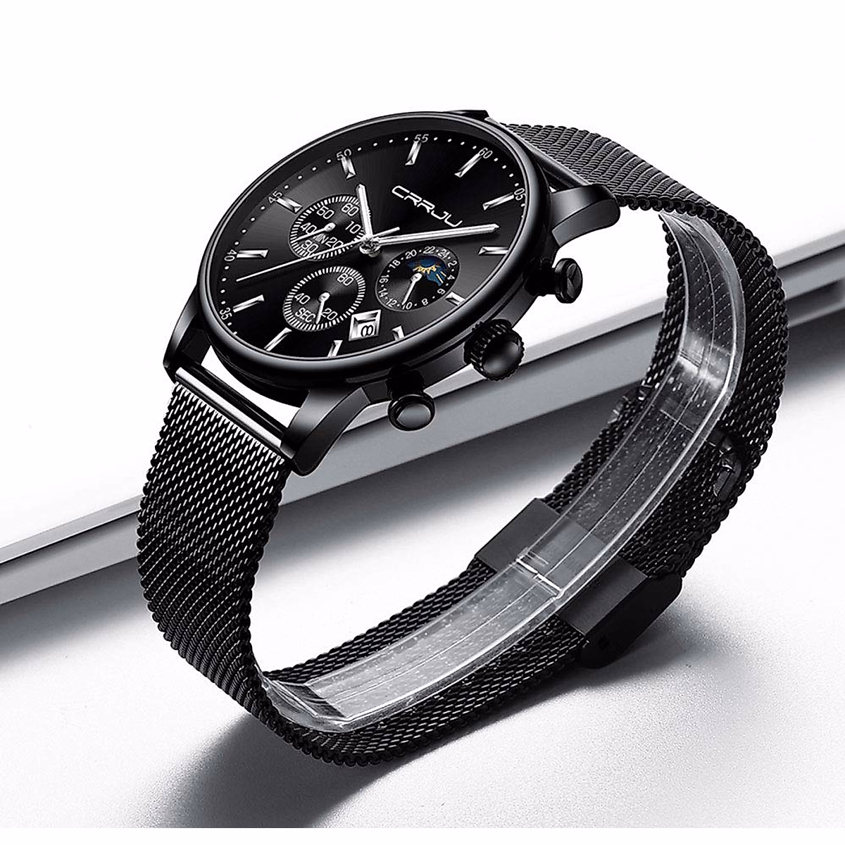 CRRJU Men Watch,Men Luxury Waterproof Unique Designed Watches 3-Sub Dial Date Mens Mesh Band Stopwatches