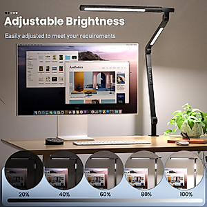 AmazLit Desk Lamp, Desk Light with Clamp, Stepless Dimming & Adjustable Color Temperature Modern Eye-Caring Architect Lamp with Memory & Timing Function for Study, Work, Home, Office, 15W