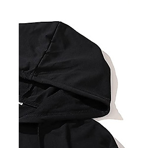 WDIRARA Men's Floral Graphic Print Drawstring Pocket Hoodie Sweatshirt Black XXXL