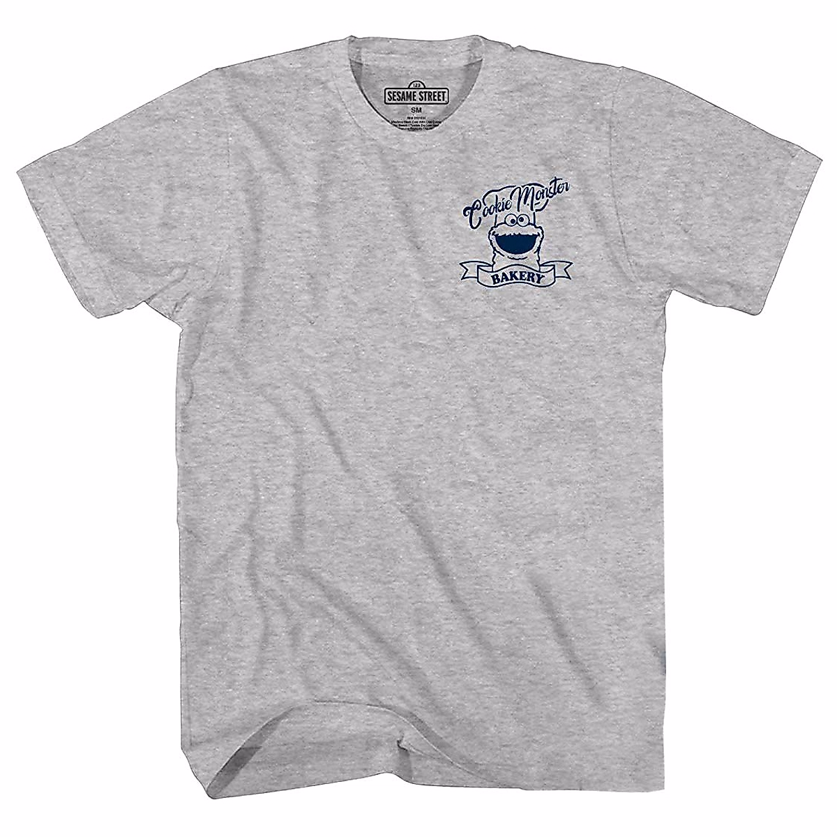Sesame Street Mens Cookie Monster Classic Shirt Cookie Monster Tee - Vintage Front and Back T-Shirt (Heather Grey, Small)