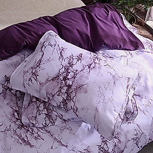 Feelyou Twin Bedding Duvet Cover Set Grape Reversible Marble Luxury Microfiber Lightweight Down Comforter Quilt Cover with Zipper Closure Best Organic 2PCS