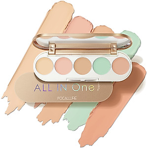 FOCALLURE #GoldenAge 5 in 1 Multi Uses Concealer Palette, 5 Colors Correcting Conceal Palette, Camouflage Contour Palettes for Dark Circles, Face Contouring Highlighter Pallet, CC01 LIGHT-CORRECTING