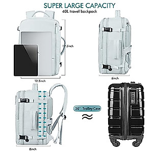 Beraliy Large Travel Backpack, Carry On Backpack, Women Airline Flight Approved luggage,17'' Laptop Backpack, 40L Outdoor Sports Business Hiking Overnight Backpack, Light-blue