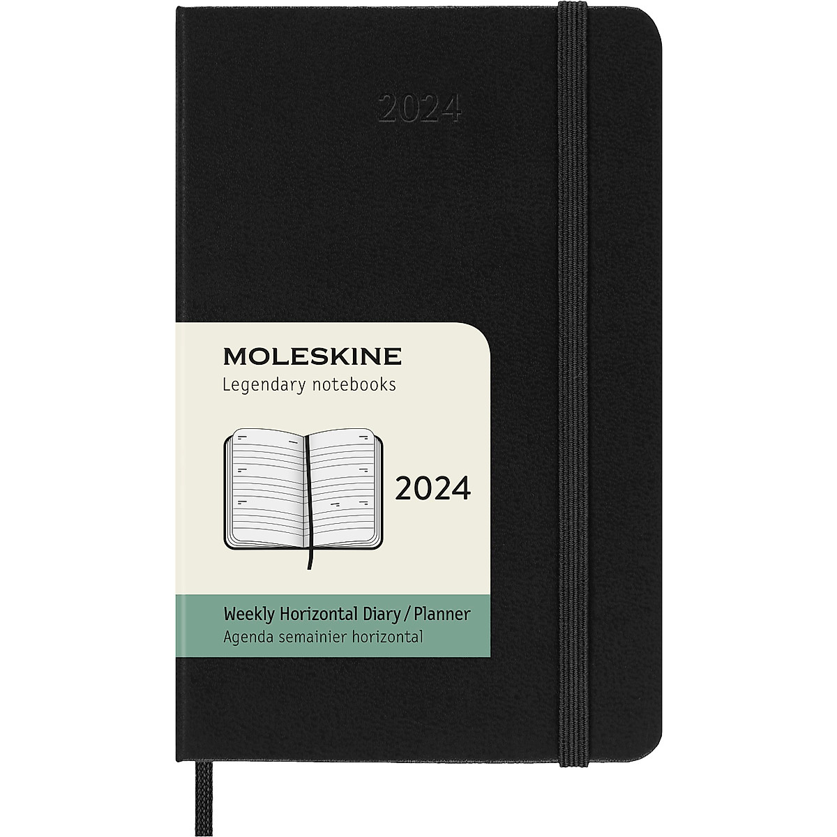 Moleskine DHB12WH2Y24 Notebook, Beginning January 2024, Weekly Diary, Horizontal (Horizontal) Hard Cover, Pocket Size (W x H x H): 3.5 x 5.5 inches (9 x 14 cm), Black