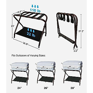 Yuihochic Luggage Rack, Suitcase Stand with Fabric Storage Shelf, for Guest Room,Bedroom,Hotel, Foldable Painted Steel Frame (Brown+Package Quantity 1)