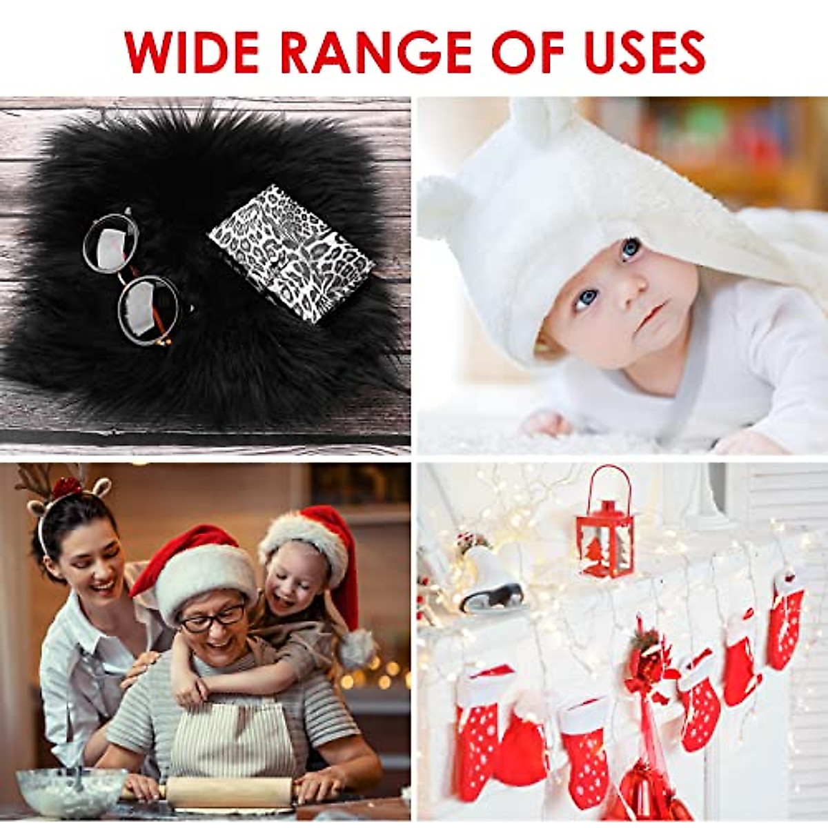 WLLHYF 8/10/12 Inches Faux Fur Rug Fabric Squares Area Rug Shaggy Fur Fabric Cuts Fluffy Fur Square Patches Plush Rug Chair Cover Seat Cushion Pad (Black, 12inch)