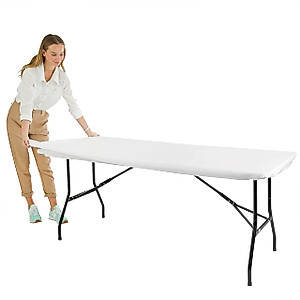 Fitted Rectangle Tablecloth for 6 Foot Tables – Reusable Elastic Edge Table Cover for Folding Banquet Tables – Washable 100% Polyester Fabric with Mitered Corners for Parties and Picnics (32x72 inch)