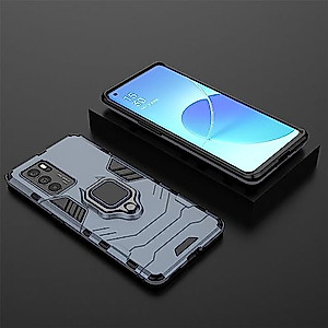SATURCASE Case for Oppo Reno 6 Pro 5G, Ring Kickstand Hybrid 2 in 1 [PC & Silicone] Dual-Layer Bumper Shockproof Protective Cover for Oppo Reno 6 Pro 5G (HZ-Navy Blue)