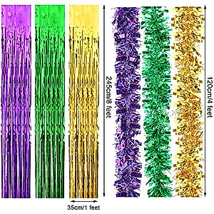 9 Pieces Mardi Gras Party Decoration Gold Purple Green Metallic Foil Curtains Mardi Gras Fringe Curtains Shimmer Curtain Tinsel Garland for Carnival Bunting Party Decoration