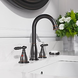 Phiestina 2-Handle 8 Inch 3 Hole Oil Rubbed Bronze Widespread Bathroom Faucets, with Valve and Metal Pop-Up Drain, WF017-4-ORB
