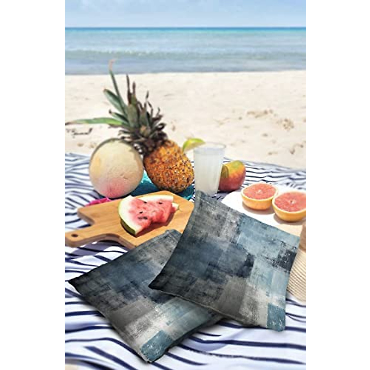 Waterproof Outdoor Throw Pillow Cover Blue and Gray Lumbar Pillowcases Set of 2 Modern Art Abstract Painting Decorative Patio Furniture Pillows for Couch Garden 18 x 18 Inches