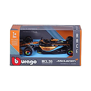 Bburago B18-38063N Formula 1 MCLAREN F1 MCL 36 (2022) Norris 1:43 Scale Die-Cast Collectible Race Car, Assorted Colours