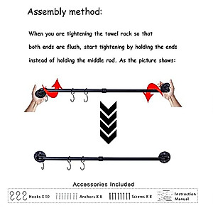 WuGeShop 38 Inch Pipe Pot Bar Rack, Wall Mounted Pan Hanging Rail Bar with 10 S Hooks, Kitchen Lids Utensil Spatula Hanger Organizer, Black