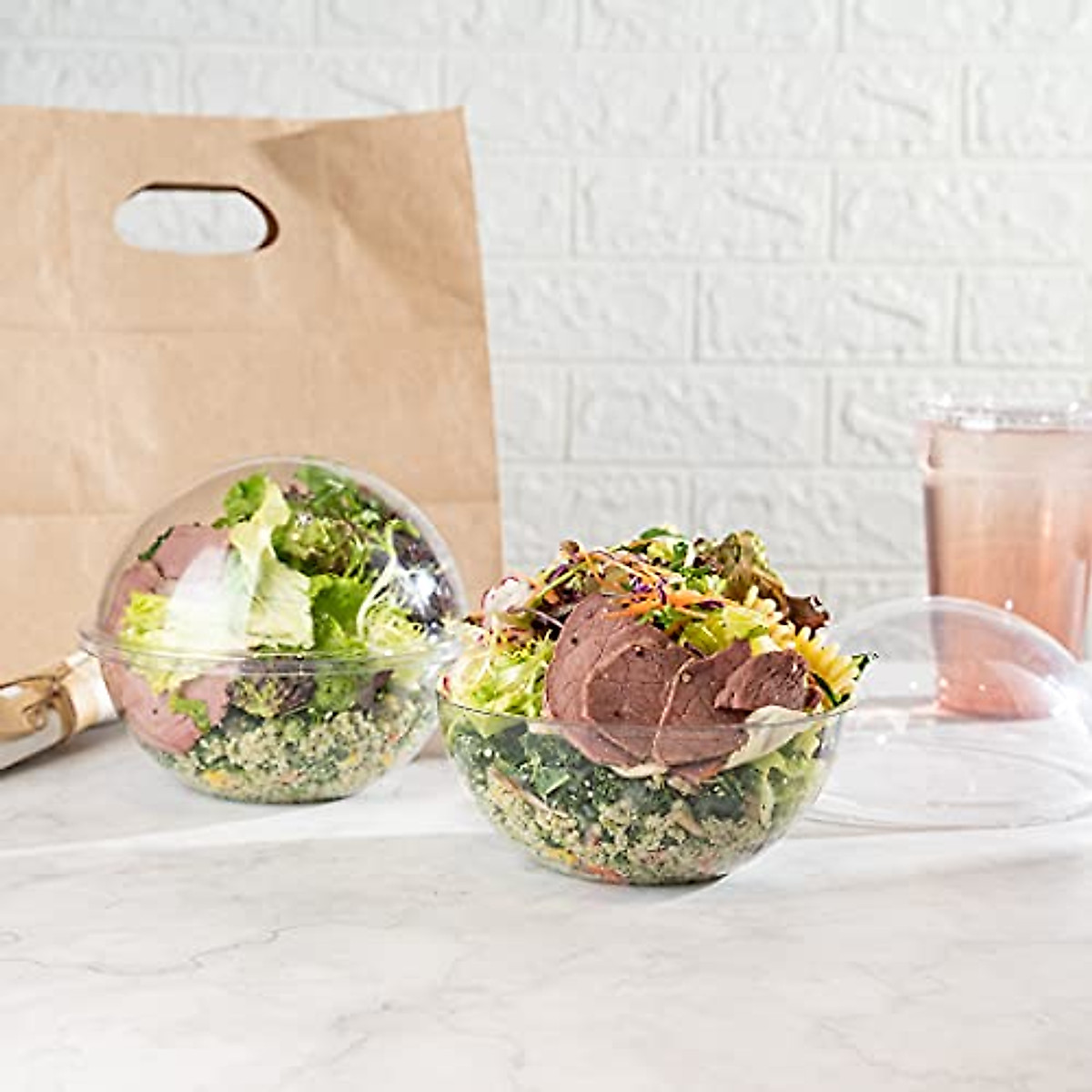 Restaurantware Thermo Tek 28 Ounce Salad Containers With Lids, 50 Sphere To Go Bowls With Lids - Airtight Dome Lids, Lightweight, Clear Plastic Disposable Salad Bowls With Lids, Keep Food Fresh