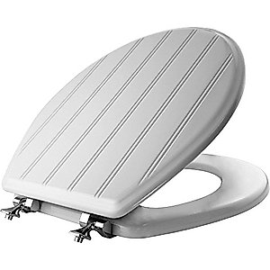 MAYFAIR 29CPA 000 Beadboard Toilet Seat with Chrome Hinges will Never Loosen, ROUND, Durable Enameled Wood, White, 1 Pack Round