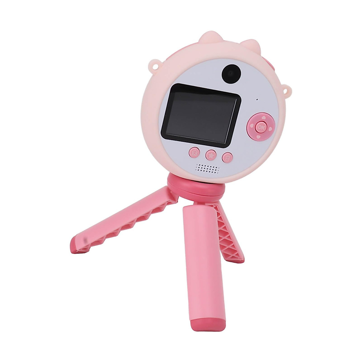 Fdit Kids Camera Abs Silicone Girls Artificial Swag Kids Video Camera with Stand for 3‑12 Years Old (Pink)