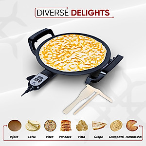 Ethniq 16" Electric Griddle for Ethiopian Injera, Somalian Anjero, Crepe, Lefse, Mogogo, Mitad, Pancake Teff Maker - Adjustable Digital Heat Control - Non-Stackable Surface - Even Heat Distribution