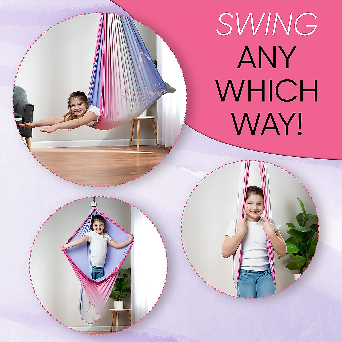 Indoor Sensory Swing for Kids or Outdoor – Holds 300lbs, Double-Layer, & 360° Swivel, Calming Compression Therapy Swing Hammock for Kids & Adults with All Hardware – Sensory-Motor Toys & Gifts
