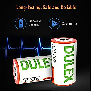 DULEX Arlo Rechargeable Bateries 123A, 800mAH ICR17335 NiMH Bateries Replacement CR123A for Arlo VMS3130 VMC3030 3200 3330 3430 3530 Security Cameras, Alarm System, Flashlight